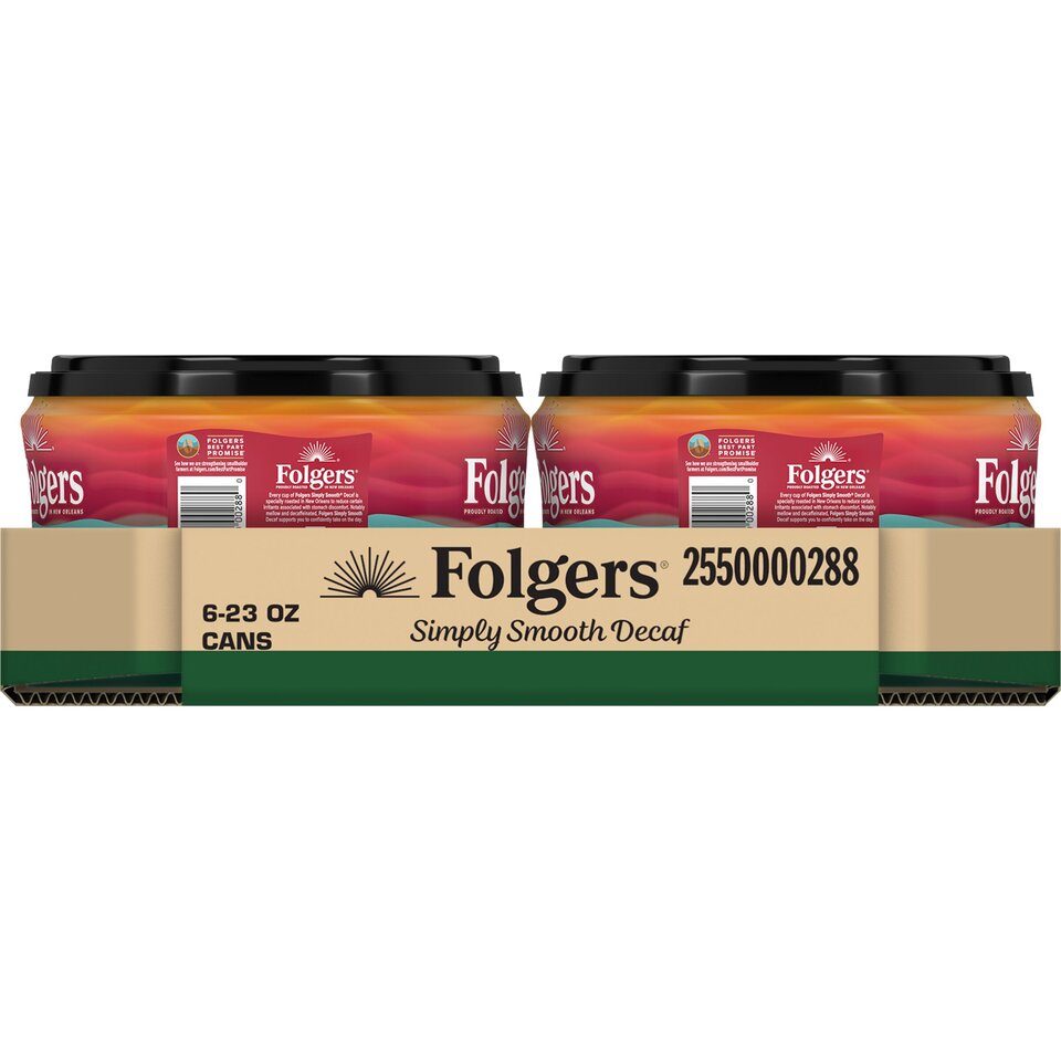Folgers 23 Oz Decaff Ground Simply Smooth Cn 6 Count Case