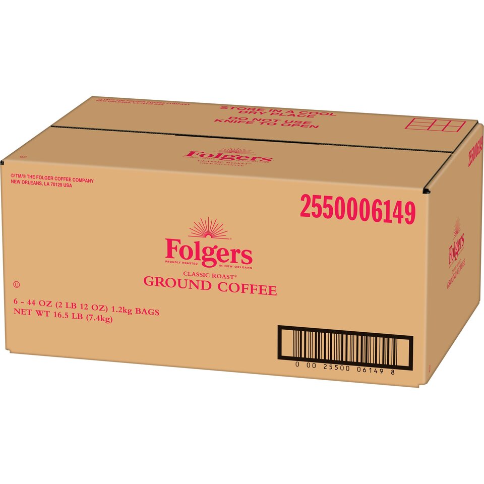 Folgers 44 Ounce Caffeine Ground Regular - Bulk 6 Count Case
