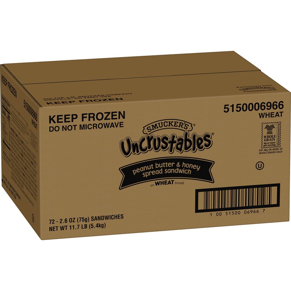 Smucker 2.6 Ounce Uncrustables Peanut Butter & Honey Wheat 72 Count Case